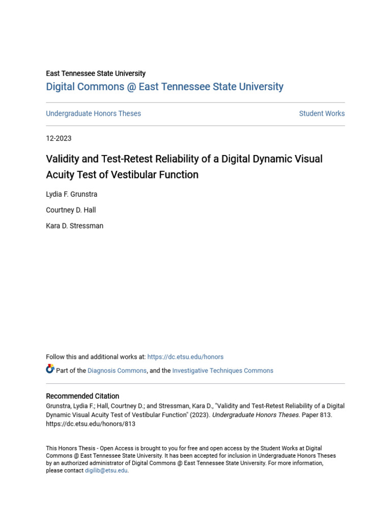 Digital Dynamic Visual Acuity Test Reliability | PDF | Vision ...