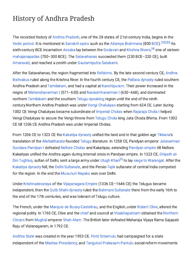 History of Andhra Pradesh - Wikipedia | PDF