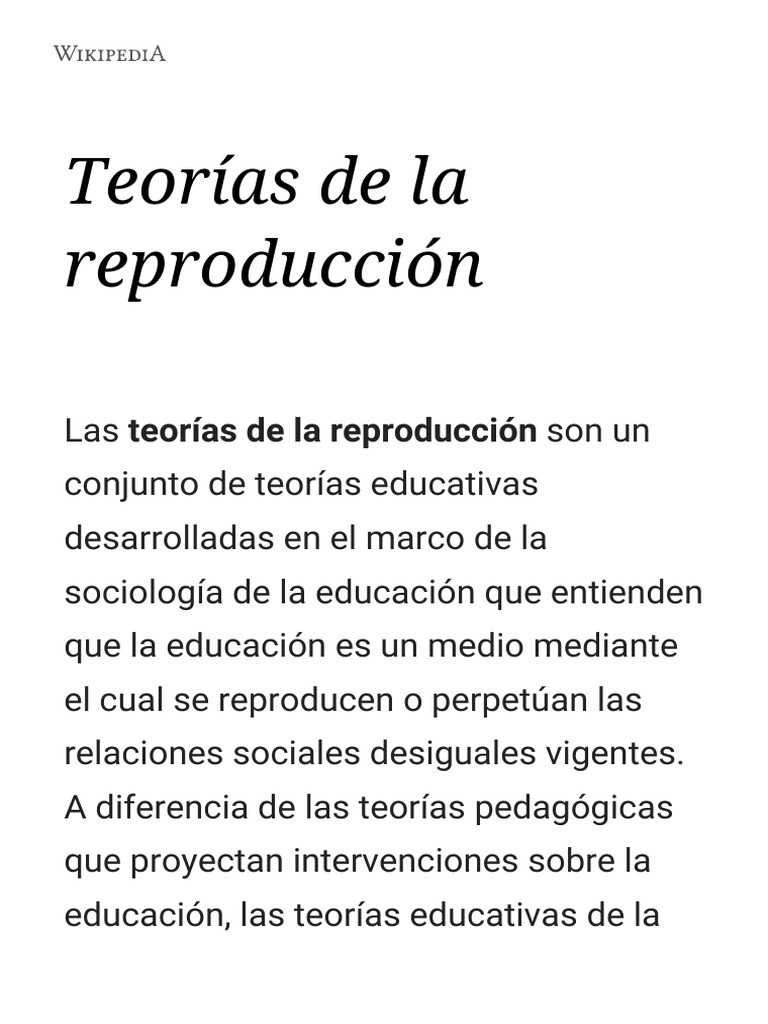 Teorías de La Reproducción - Wikipedia, La Enciclopedia Libre | PDF ... Teorías de La Reproducción - Wikipedia, La Enciclopedia Libre | PDF ...