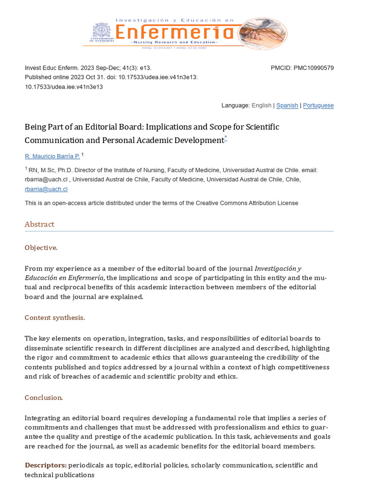 Being Part of An Editorial Board - Implications and Scope For ...