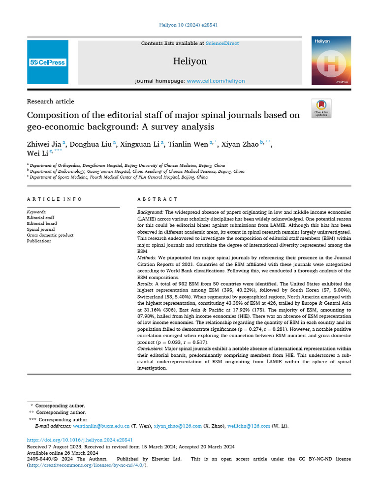 Composition of The Editorial Staff of Major Spinal Journals Based On ...