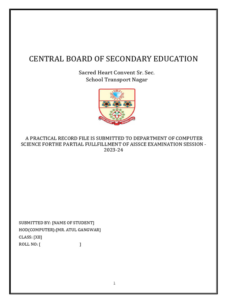 CBSE Class XII Computer Science Practical File | PDF | Databases | Computing