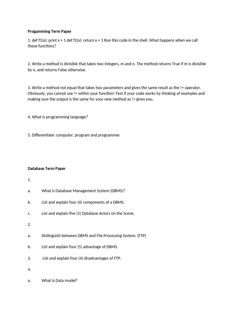 Progamming and Database Term Papers | PDF | Computers