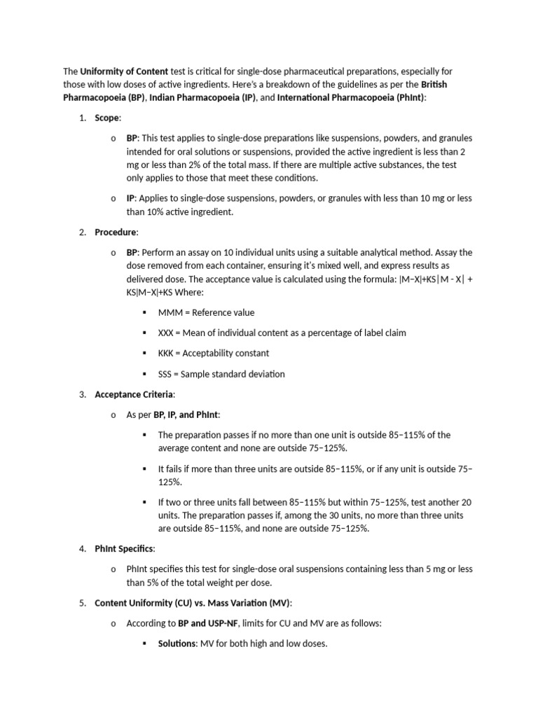 The Uniformity of Content Test Is Critical For Single | PDF | Volume ...