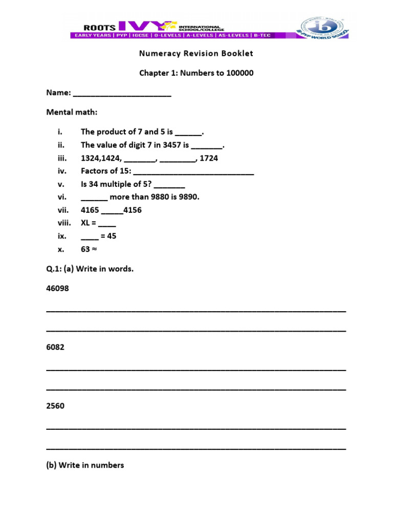 Numeracy Revision Booklet | PDF | Division (Mathematics) | Numbers