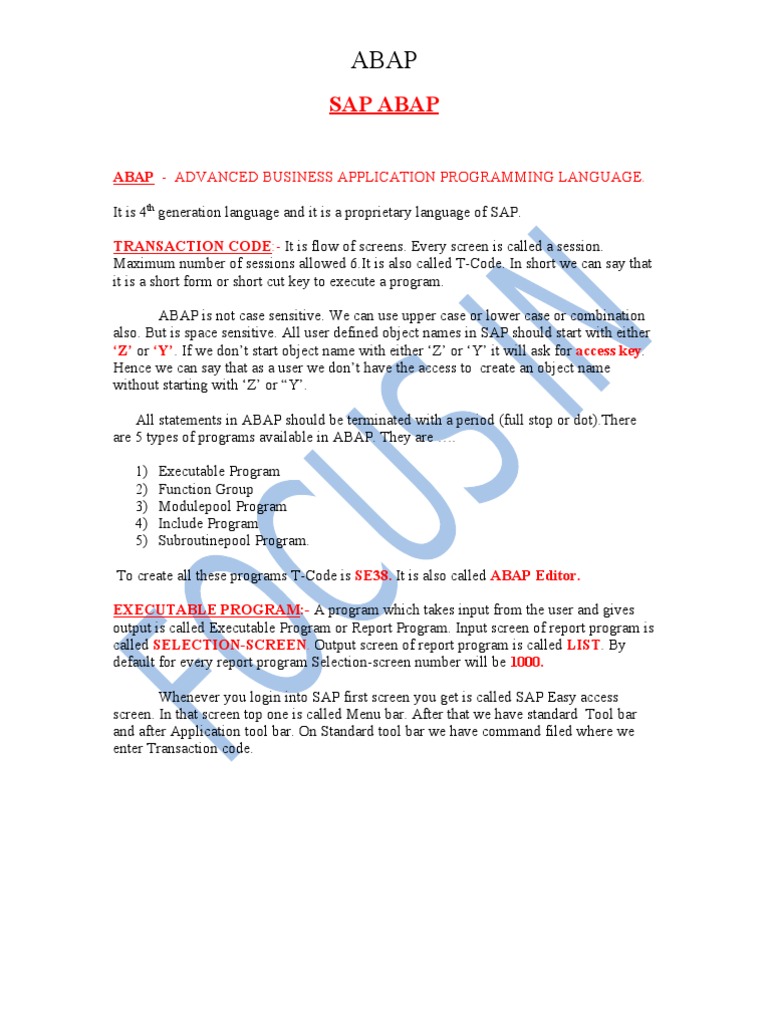 SAP ABAP Programming Basics Guide | PDF | Parameter (Computer ...