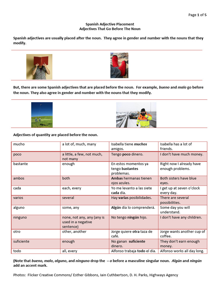 Spanish Adjective Placement Guide | PDF | Morphology | Linguistics