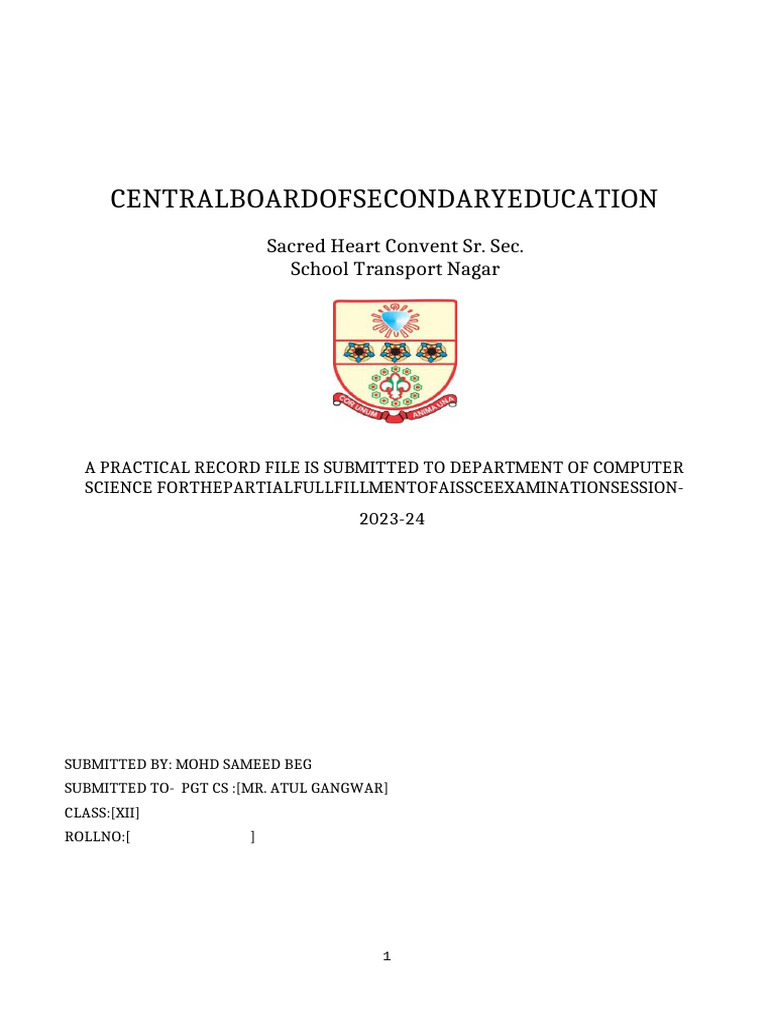 CS Practical File 2023-24 | PDF | String (Computer Science) | Computing