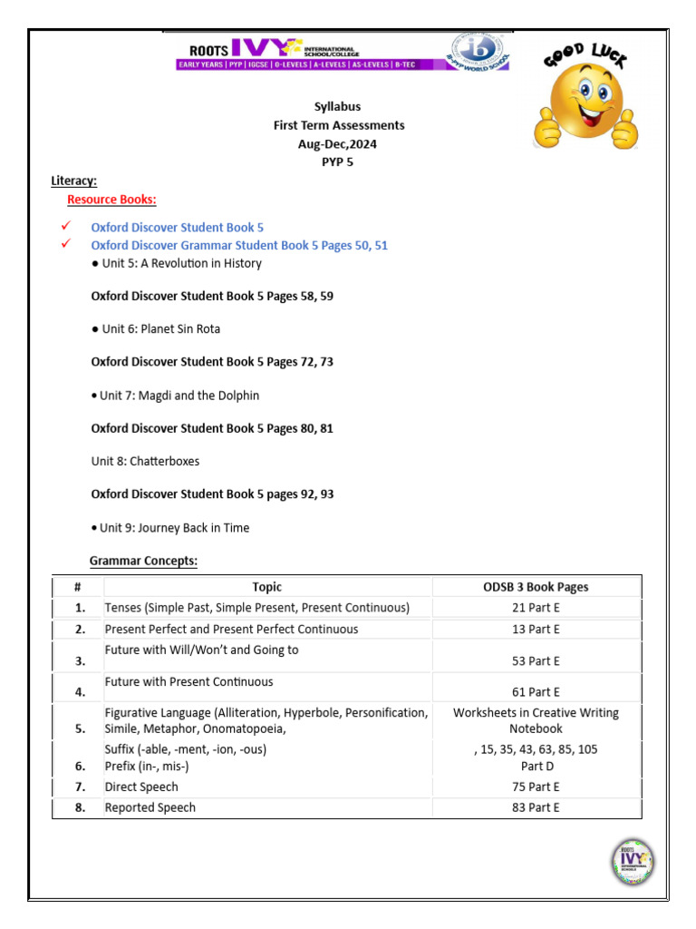 PYP 5 First Term Syllabus 2024 | PDF | Books | Linguistics