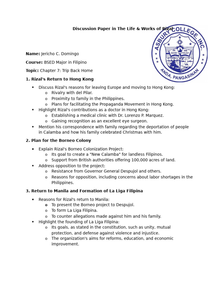 Discussion Paper in The Life & Works of Rizal: o o o o o | PDF | Social ...