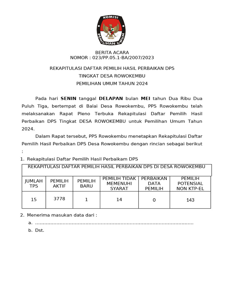 SOP DPSHP Dari KPU Prov | PDF