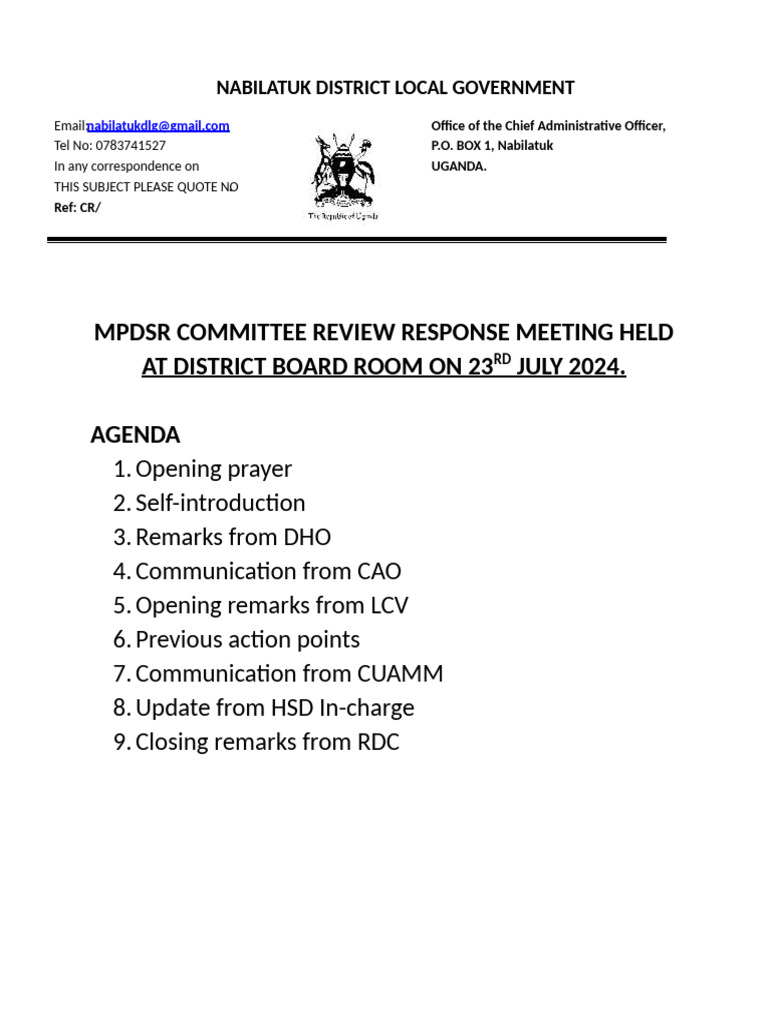 Agenda For MPDSR Review Meeting | PDF | Finance & Money Management | Law