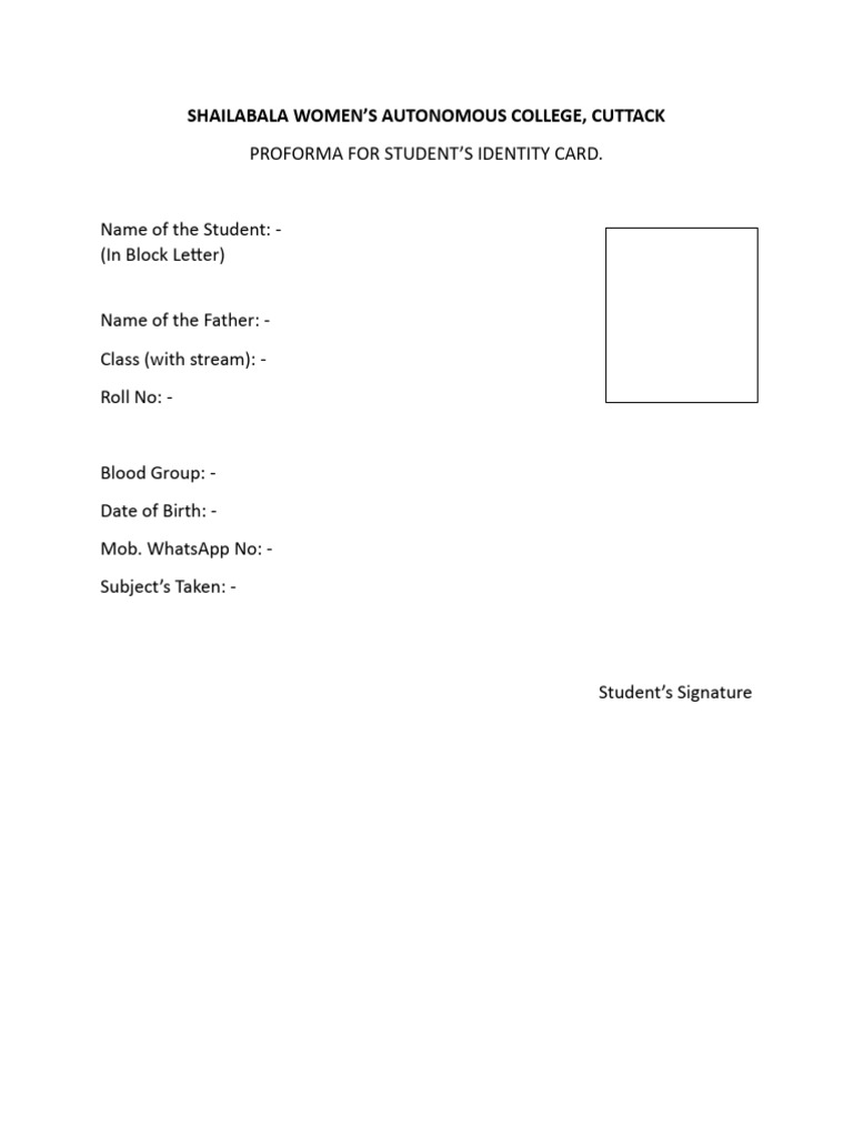 Student ID Form - Shailabala College | PDF