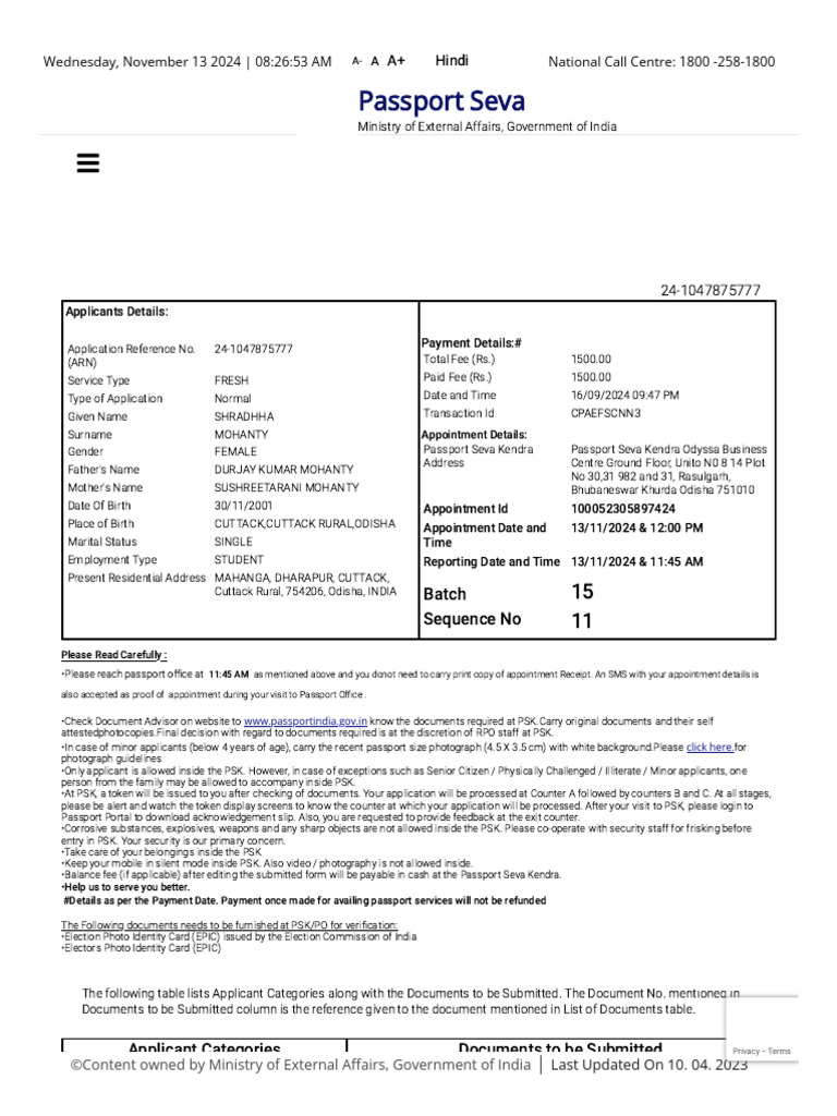 Appointment Receipt | PDF | Identity Document | Passport