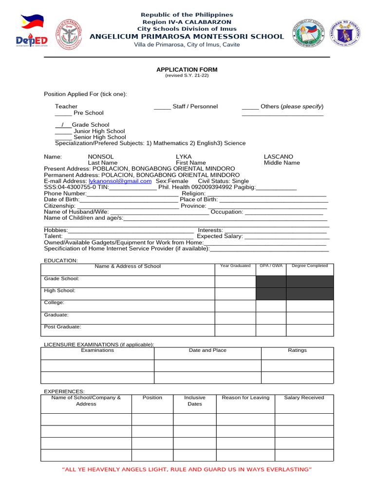 23-24 Applicants Information Sheet | PDF | Career & Growth