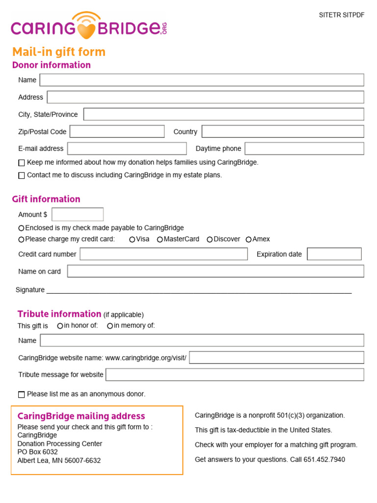 CaringBridge Tribute Donation Form | PDF