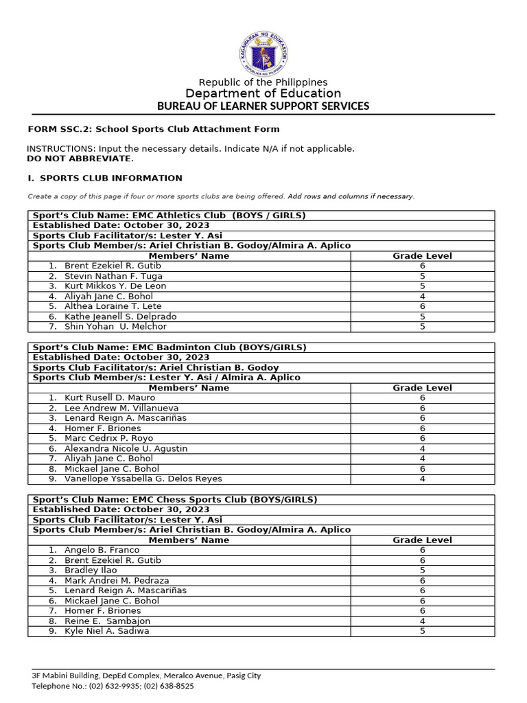 School Sports Club Attachment Form | PDF | Ball Games | Athletic Sports