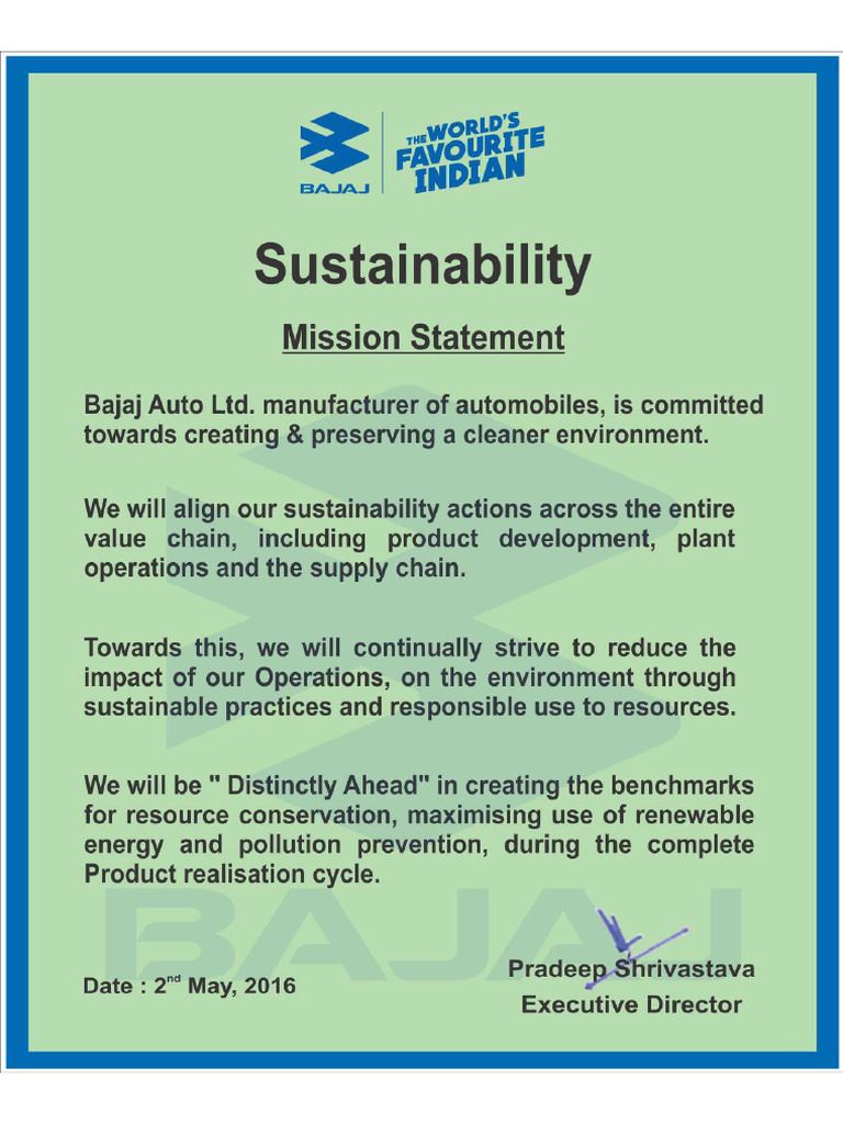 Bajaj Sustainability Policy | PDF
