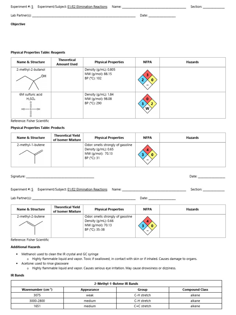 E1-E2 Lab Physical Properties Table Template | PDF | Alkene | Alkane