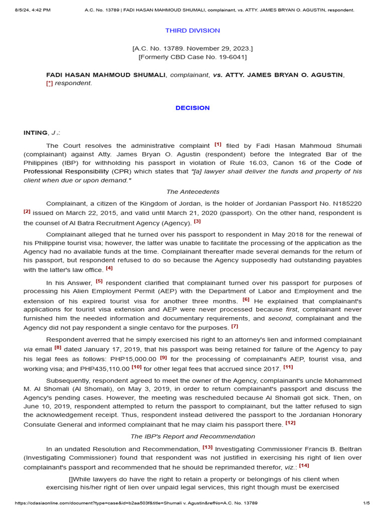 A.C. No. 13789 - Fadi Hasan Mahmoud Shumali, Complainant, vs. Atty ...