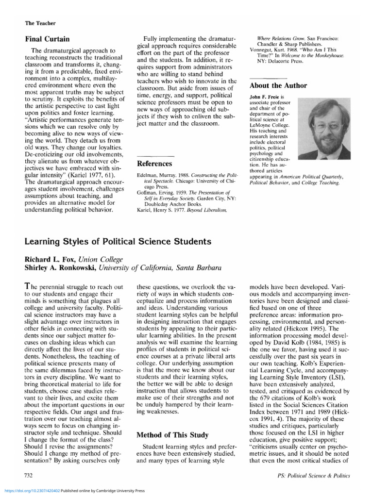 Learning Styles of Political Science Students | PDF | Learning Styles ...