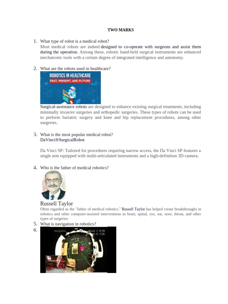 Medical Robotics Two Marks | PDF | Surgery | Physical Therapy