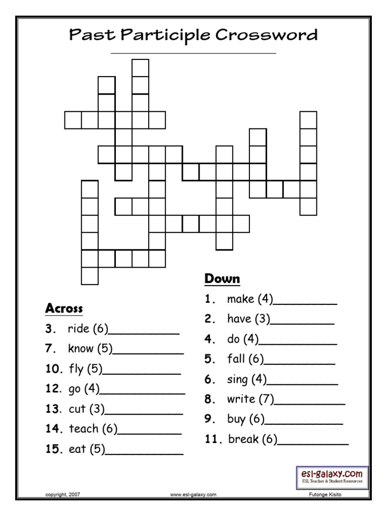 Past Participle Crossword Puzzle | PDF | Linguistics | Grammar