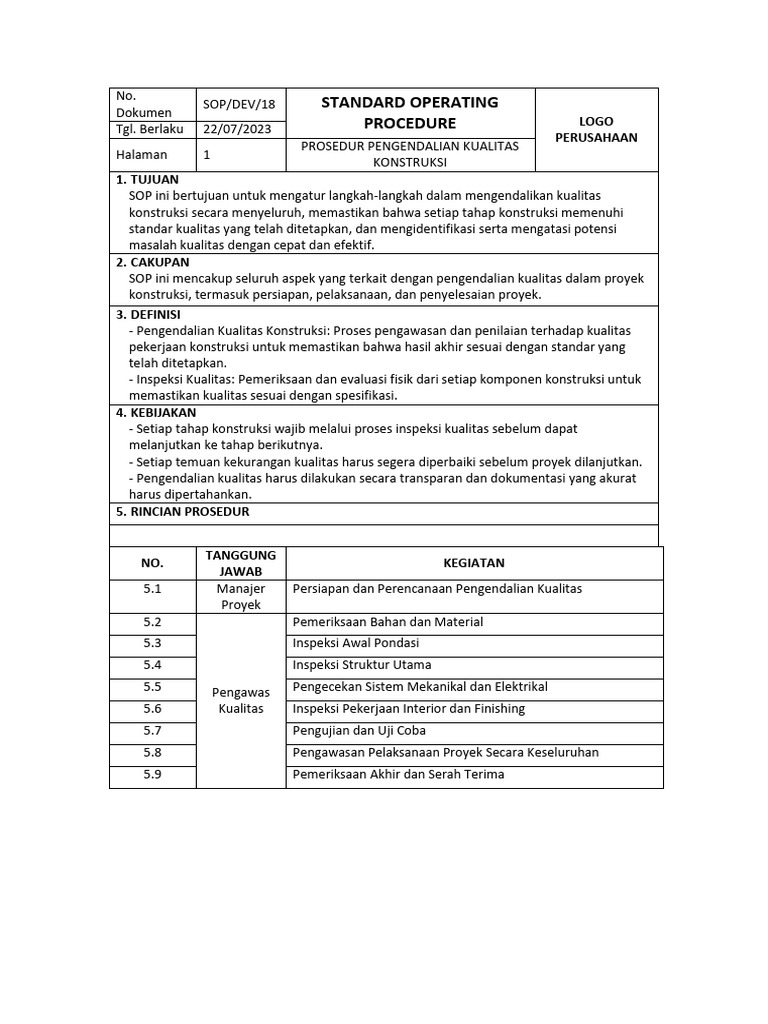 SOP Pengendalian Kualitas Konstruksi | PDF