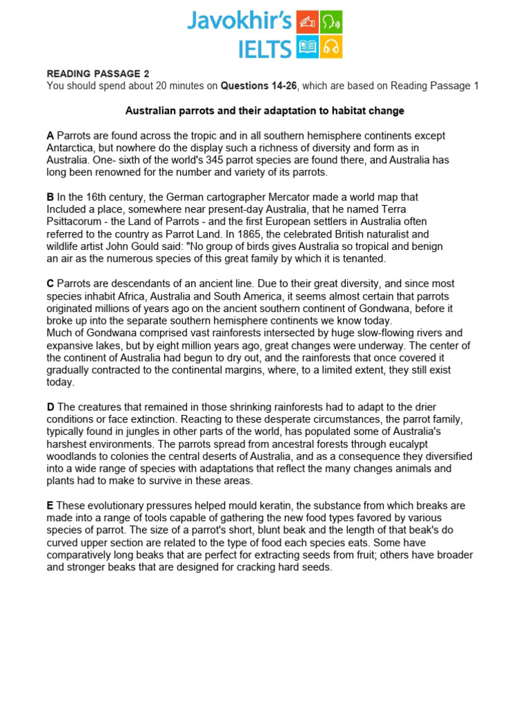 Passage 2 - Australian Parrots | PDF | Parrot | Flowers