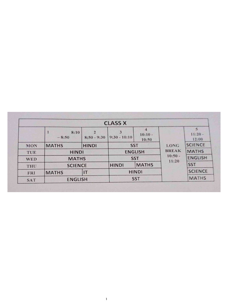 Class X Timetable | PDF