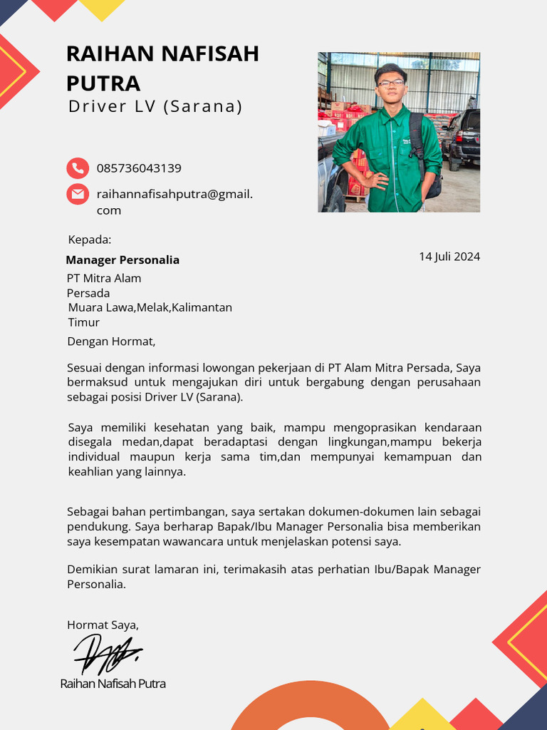 Lamaran Driver LV PT Mitra Alam Persada | PDF
