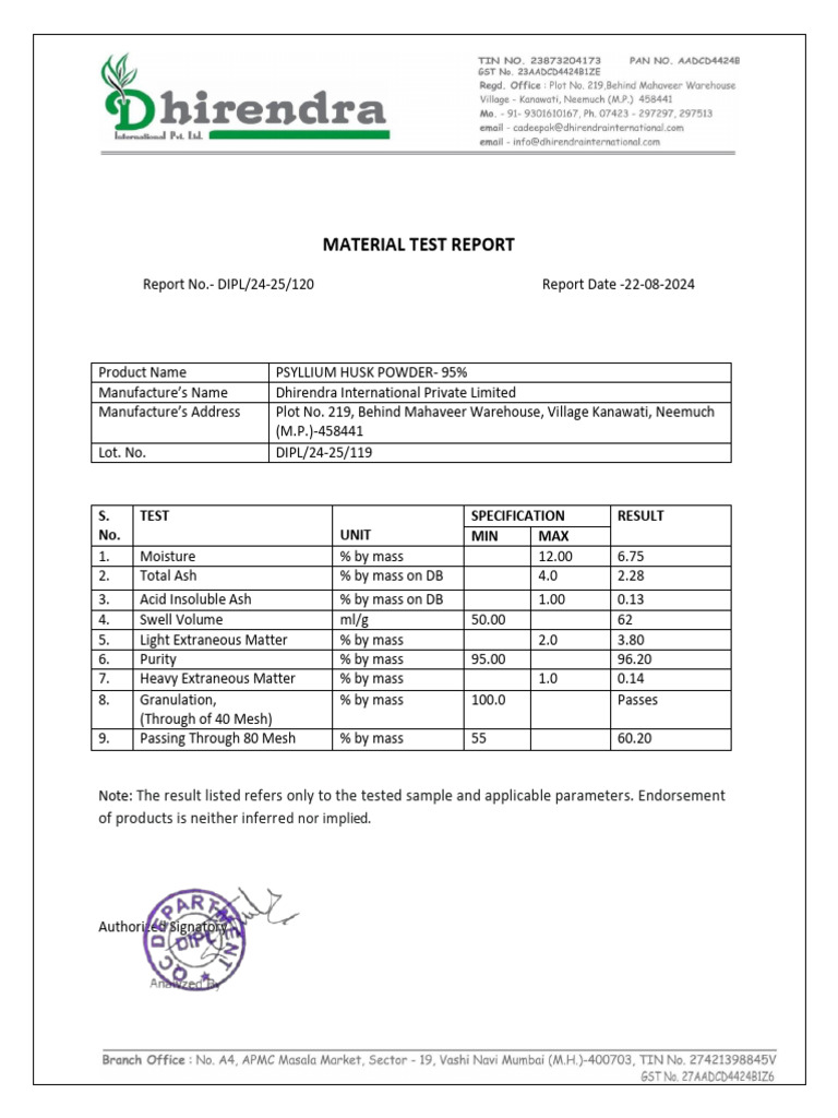 Material Test Report: Manufacture's Name Manufacture's | PDF