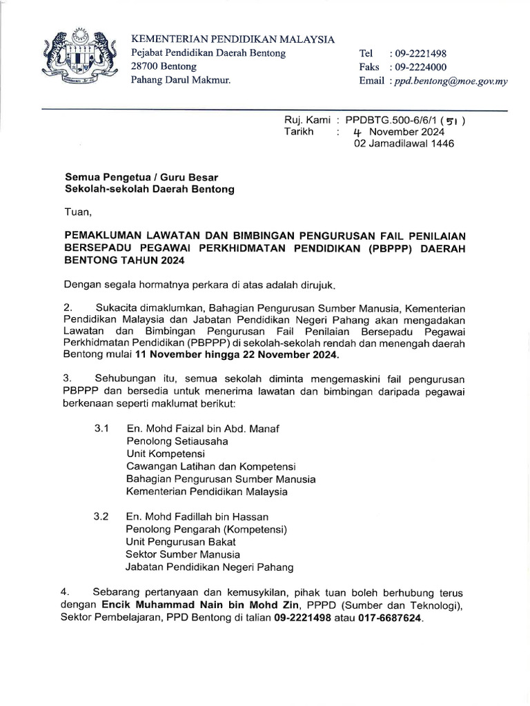 Pemakluman Lawatan Dan Bimbingan Pengurusan Fail Penilaian Bersepadu ...