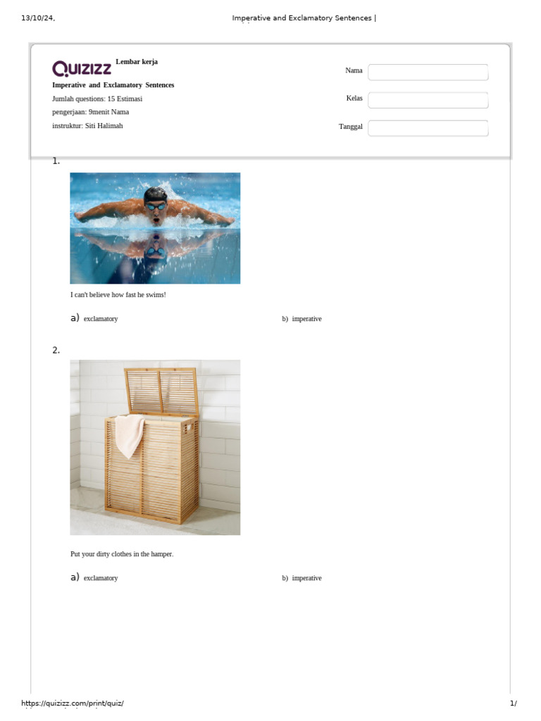Soal-Imperative and Exclamatory Sentences - Quizizz | PDF | Language Mechanics