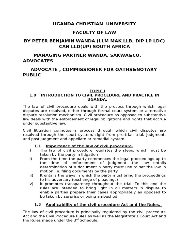 Civil Procedure Notes 1 Ucu | PDF | Burden Of Proof (Law) | Alternative ...