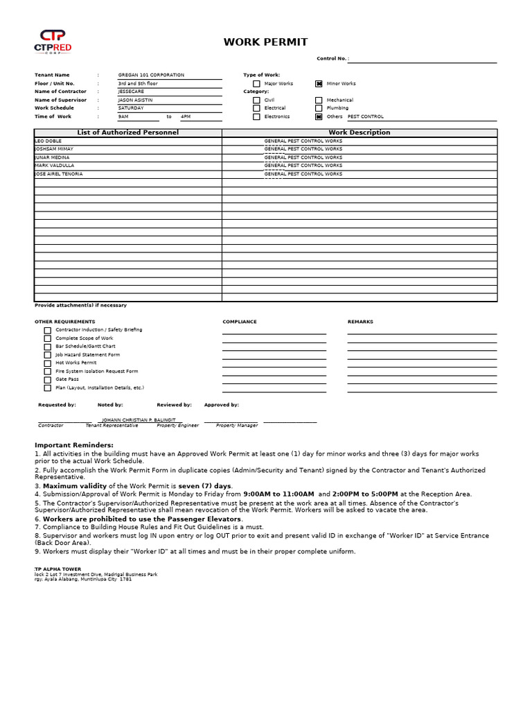 CTP - Work Permit | PDF | Firefighting | Fires