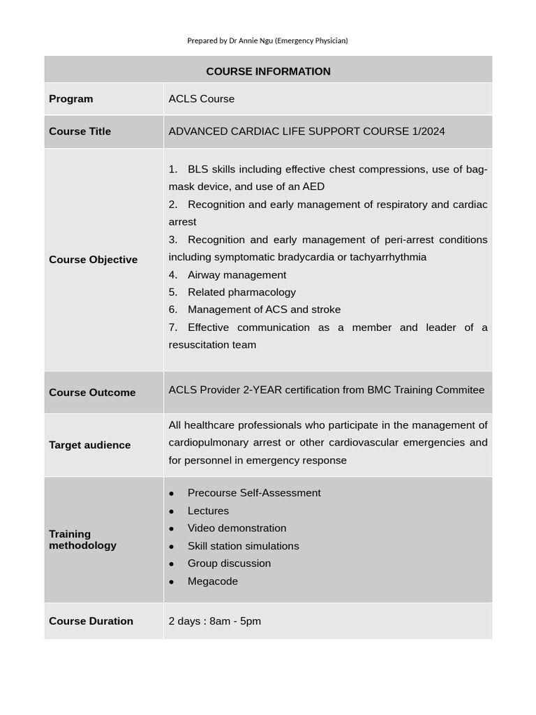 Acls Course Information 2 | PDF