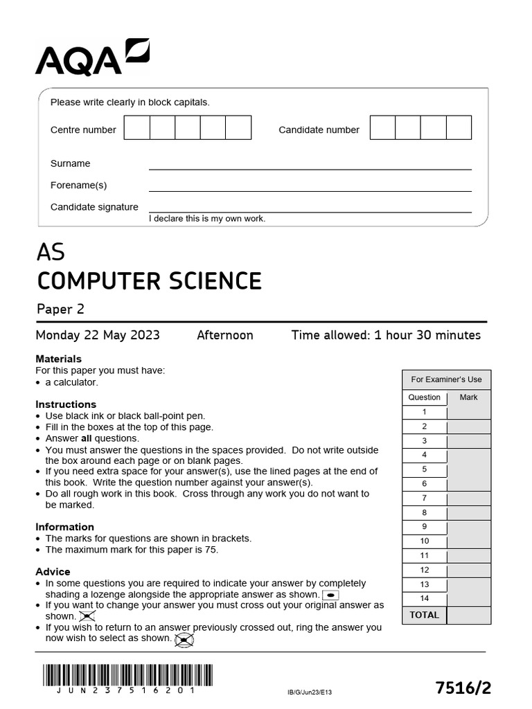Aqa 75162 QP Jun23 | PDF | Computer Network | Computing