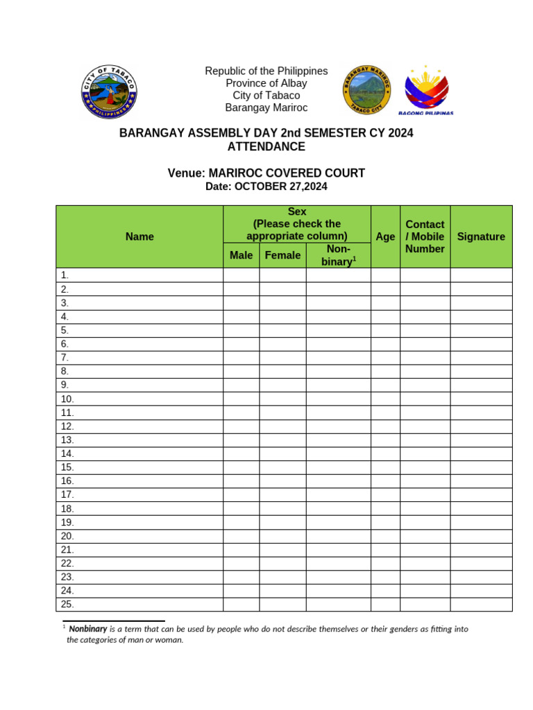Annex G - Attendance Sheet | PDF