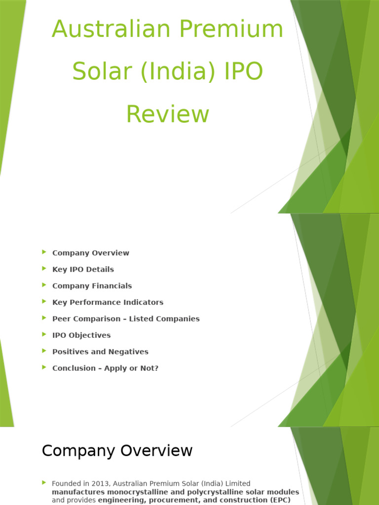 Australian Premium Solar (India) IPO Review | PDF | Price–Earnings ...