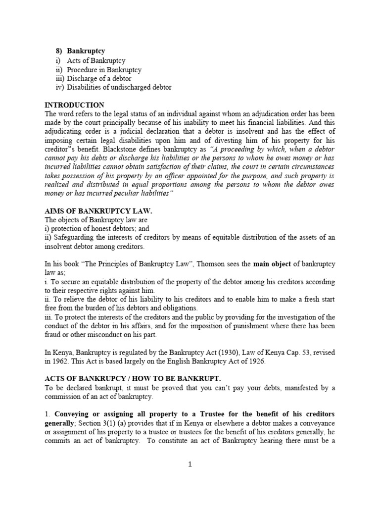 Bankruptcy Law in Kenya Explained | PDF | Bankruptcy | Insolvency