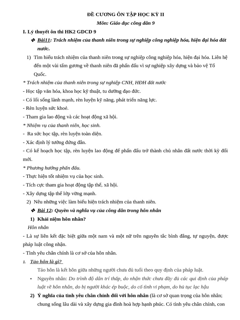 De Cuong On Tap Hk2 GDCD 9 | PDF