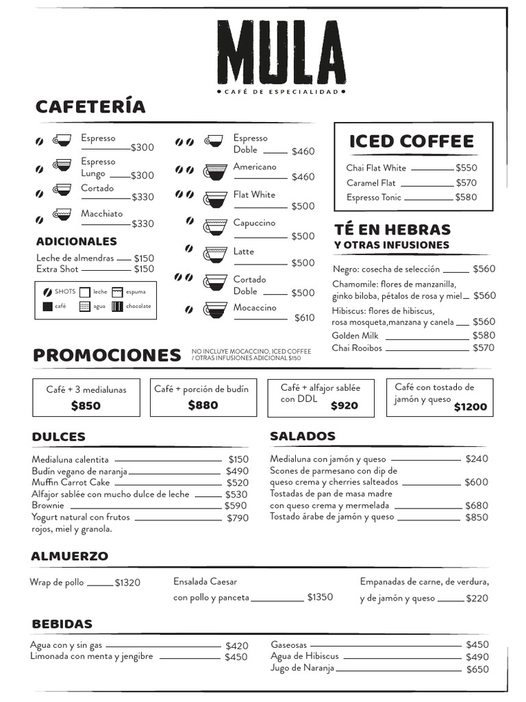 Menú de Alfajores y Bebidas Mula | PDF | Alimentos | Bebida