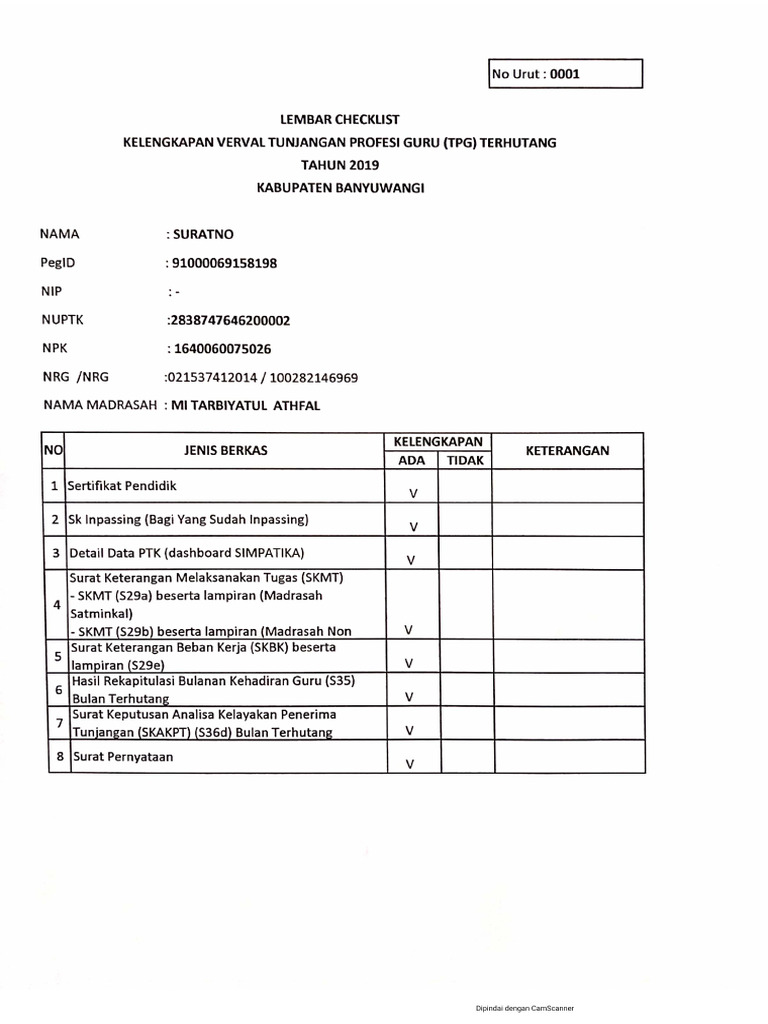 CONTOH URUTAN BERKAS TPG TERHUTANG | PDF