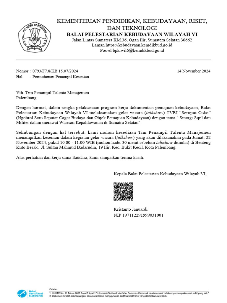 Surat Permohonan Penampil | PDF