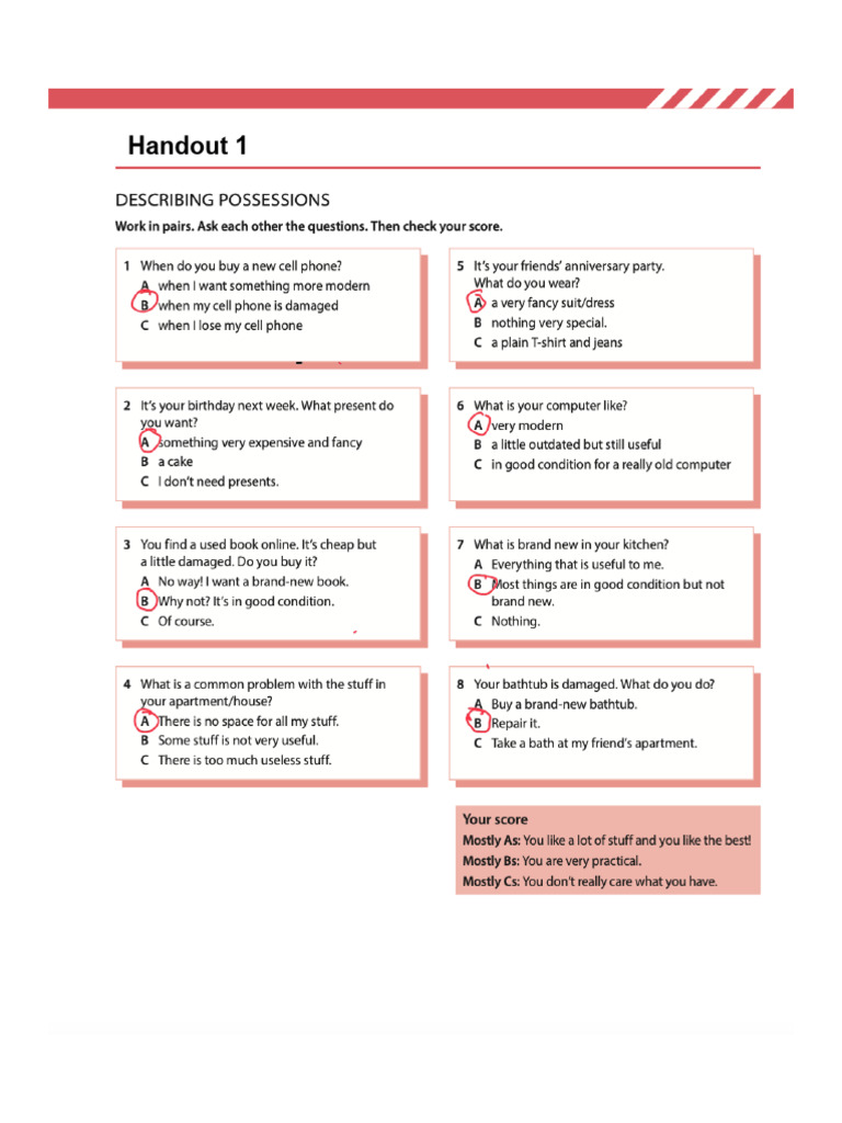 BUS 2.0 Level 3 Lesson Plan 2 Handout 1 | PDF
