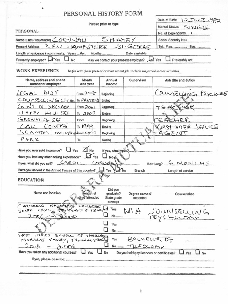Personal History Form | PDF