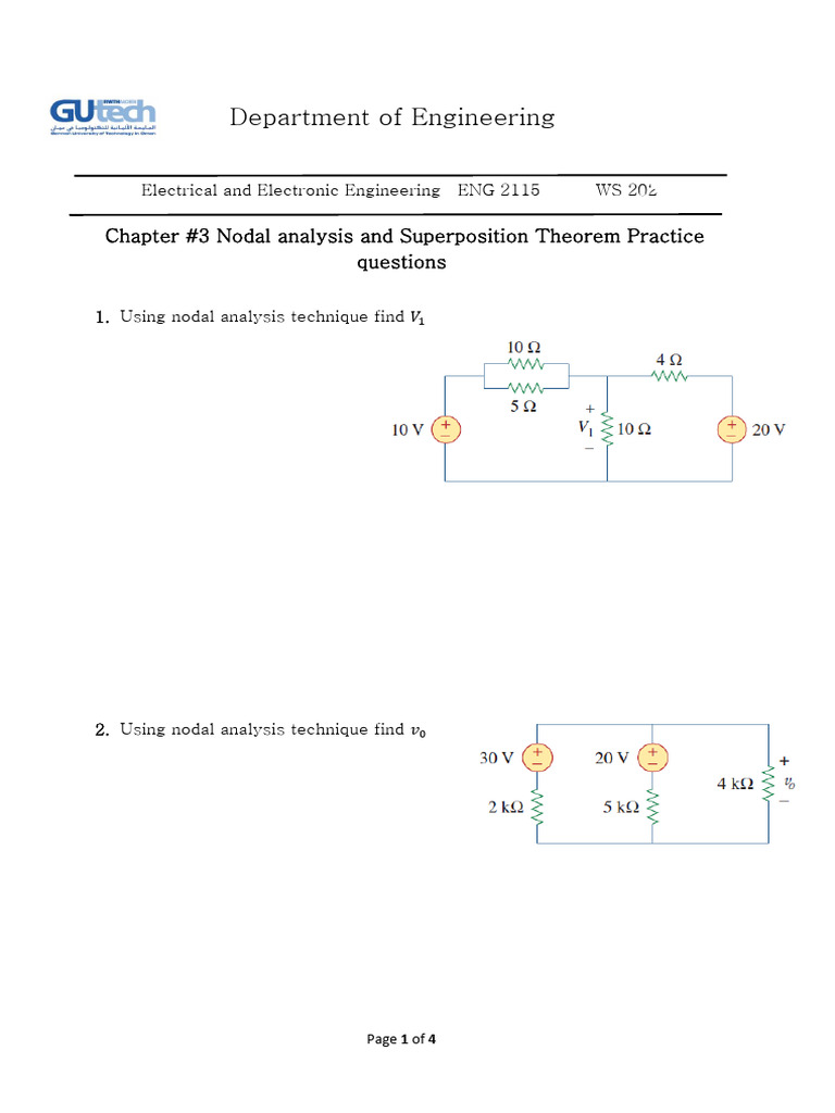 Chapter 3 Nodal Analysis And Superposition Theorem Practice Questions Pdf