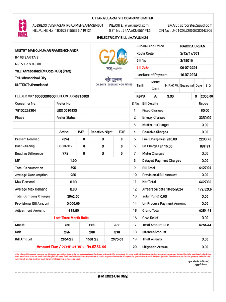 Manoj Mistry UGVal Light Bill | PDF