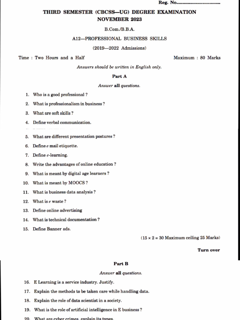 Professional Business Skills 2023 Question Paper | PDF | Business | Art